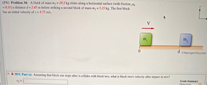 Solved (3%) Problem 34: A block of mass m; = 19.5 kg slides | Chegg.com