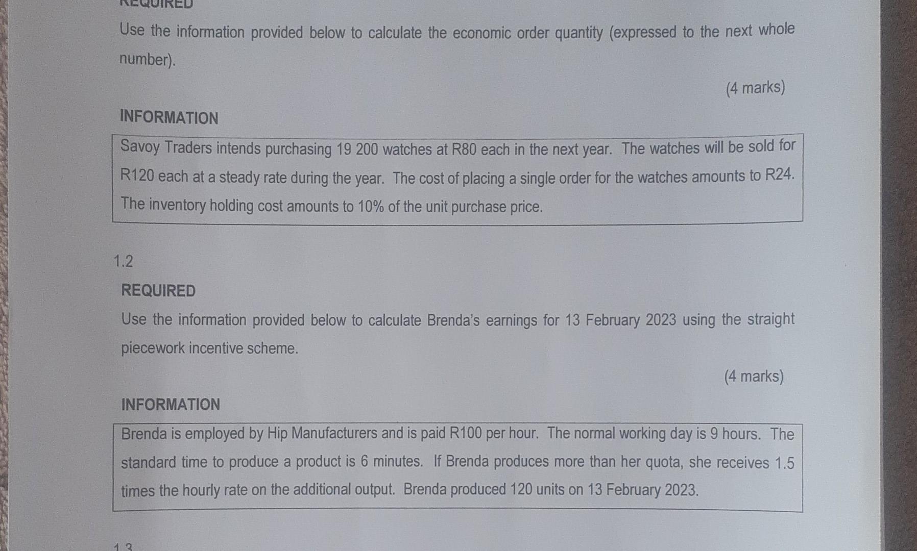 Solved Use the information provided below to calculate the | Chegg.com