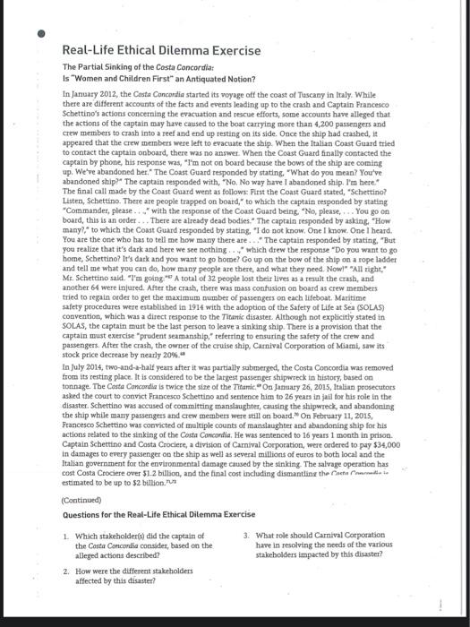 Solved Real-Life Ethical Dilemma Exercise The Partial | Chegg.com