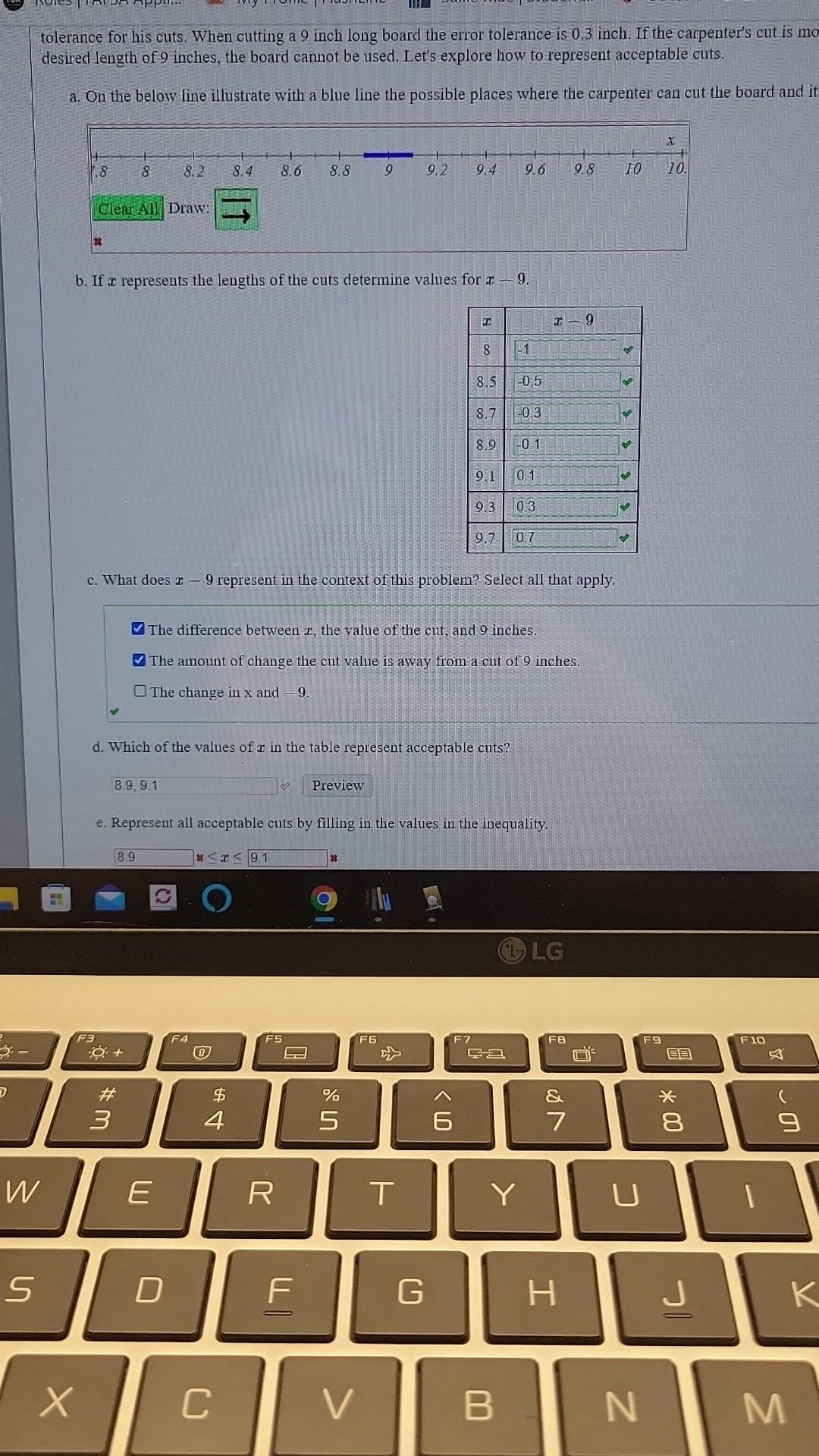 Solved tolerance for his cuts. When cutting a 9 inch long | Chegg.com