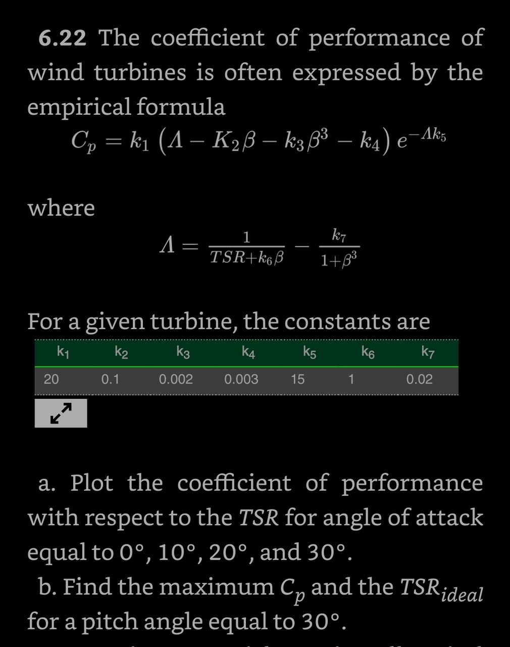 Solved The coefficient of ﻿performance ofwind turbines is | Chegg.com