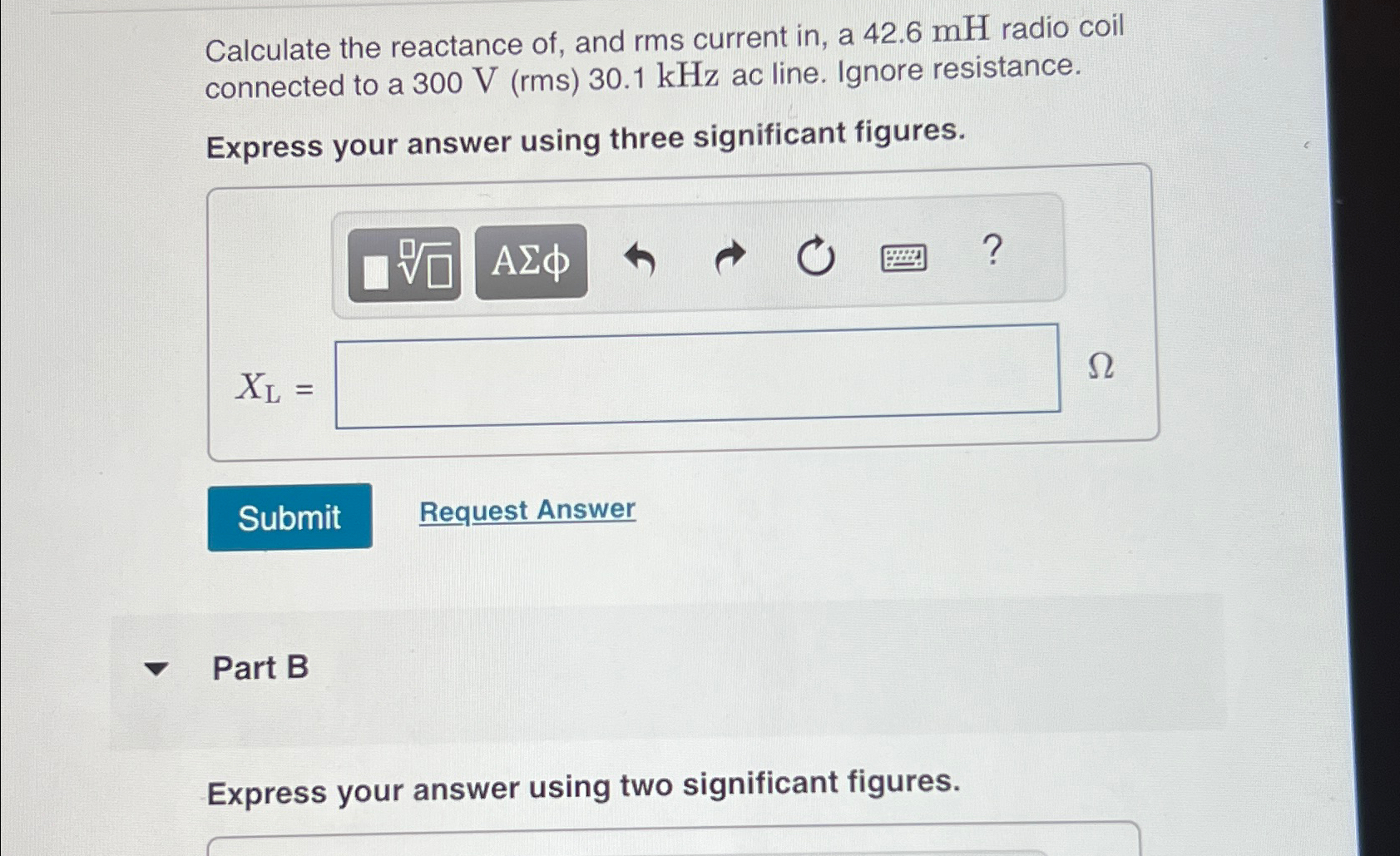 Solved Calculate the reactance of, ﻿and rms current in, ﻿a | Chegg.com