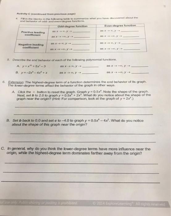 Solved Activity c (continued from previoun page) 4. Filit in | Chegg.com
