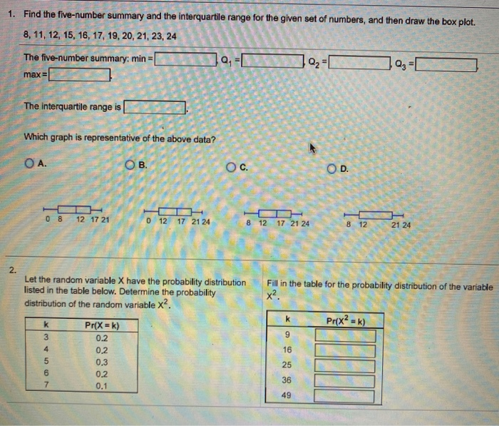 Solved 1. Find the five-number summary and the interquartile | Chegg.com