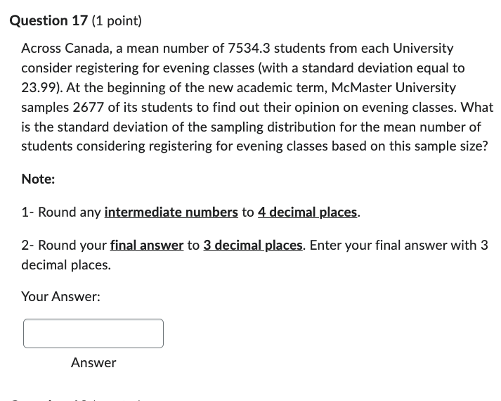 Solved Question 17 (1 ﻿point)Across Canada, a mean number of | Chegg.com