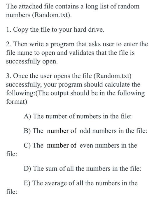 The attached file contains a long list of random | Chegg.com