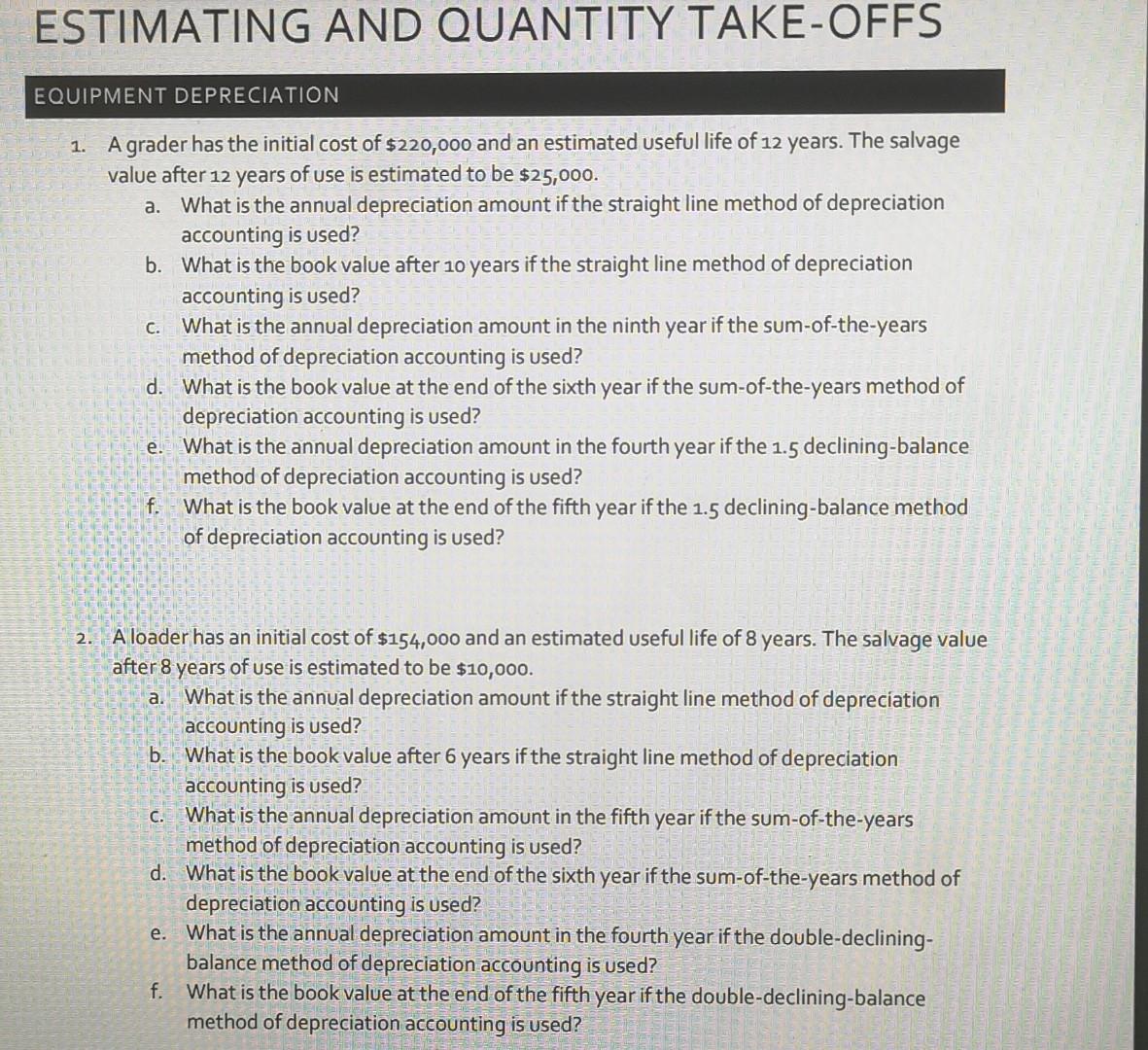 Solved ESTIMATING AND QUANTITY TAKE-OFFS EQUIPMENT | Chegg.com