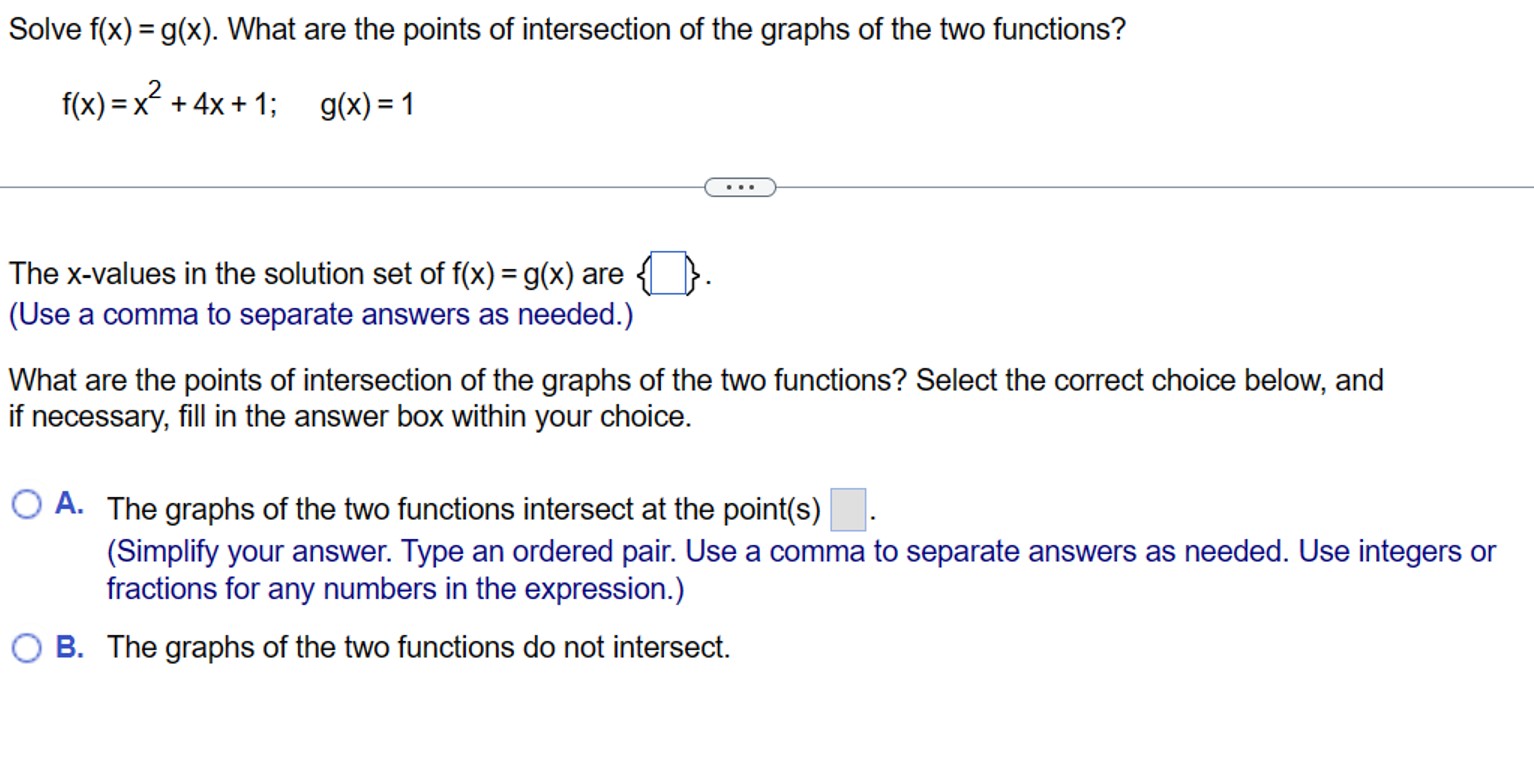 Solved Solve f(x)=g(x). ﻿What are the points of intersection | Chegg.com