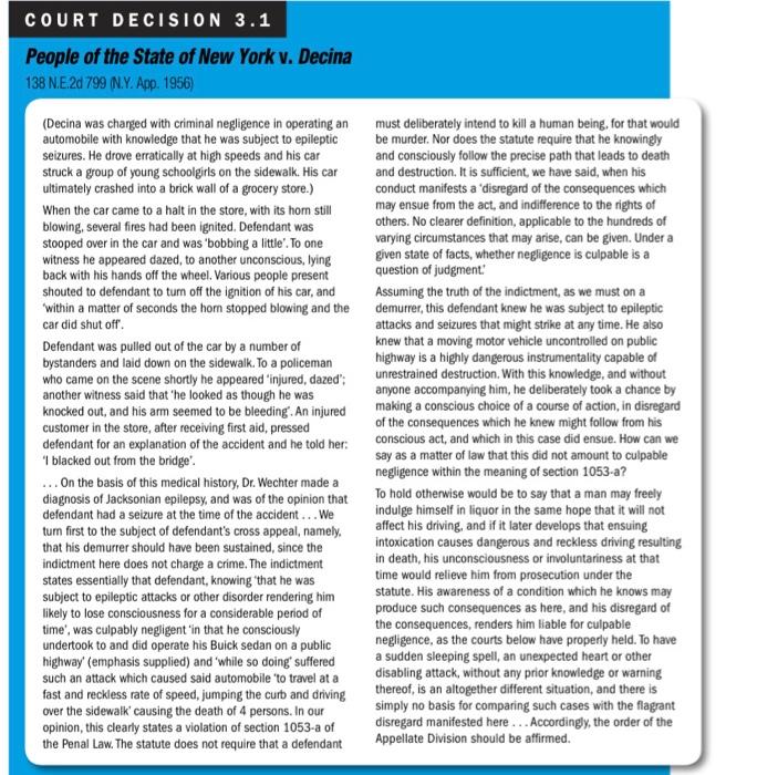 Solved COURT DECISION 3.1 People of the State of New York v. | Chegg.com