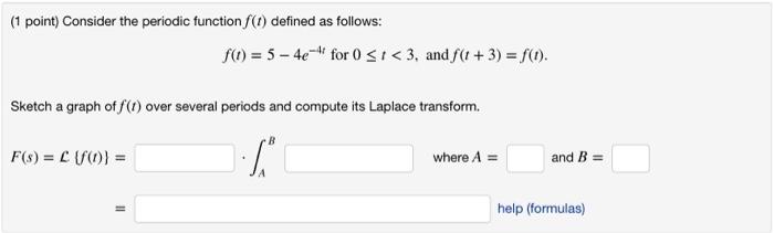 Solved (1 point) Consider the periodic function f(t) defined | Chegg.com