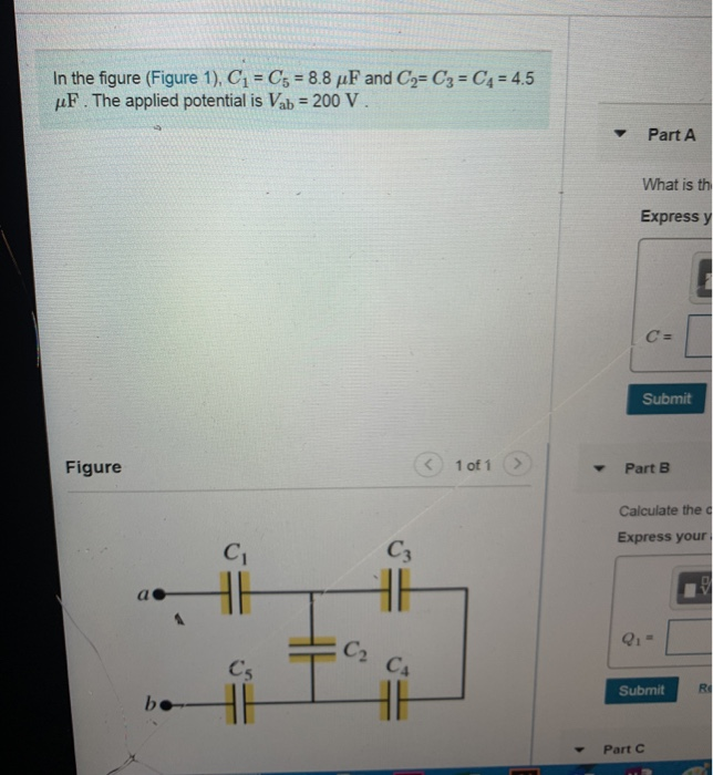 Solved In the figure (Figure 1), C1 = C3 = 8.8 uF and C=C3 = | Chegg.com