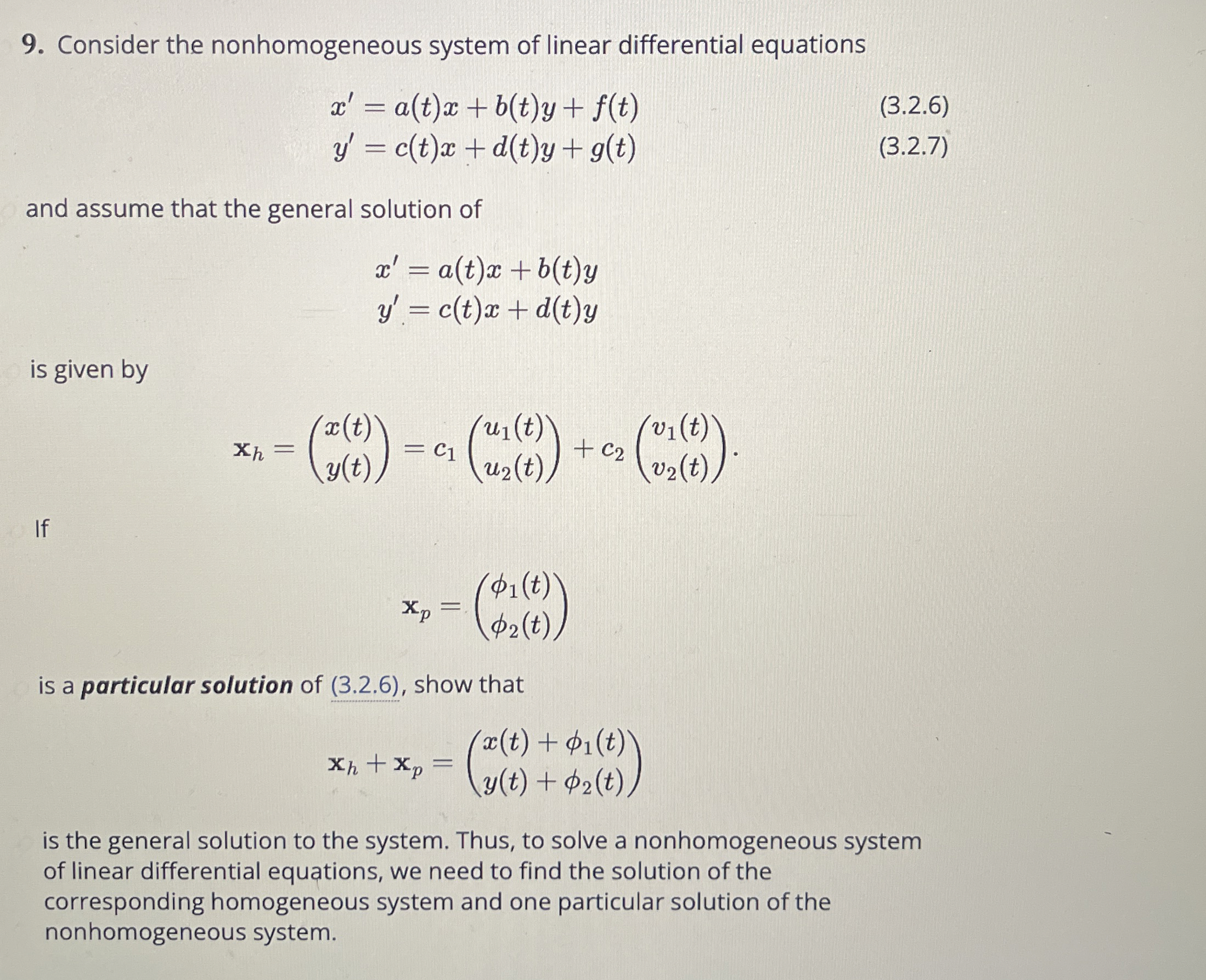 Consider the nonhomogeneous system of linear | Chegg.com