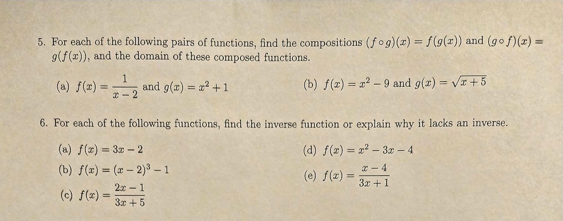 Solved 5. For each of the following pairs of functions, find | Chegg.com