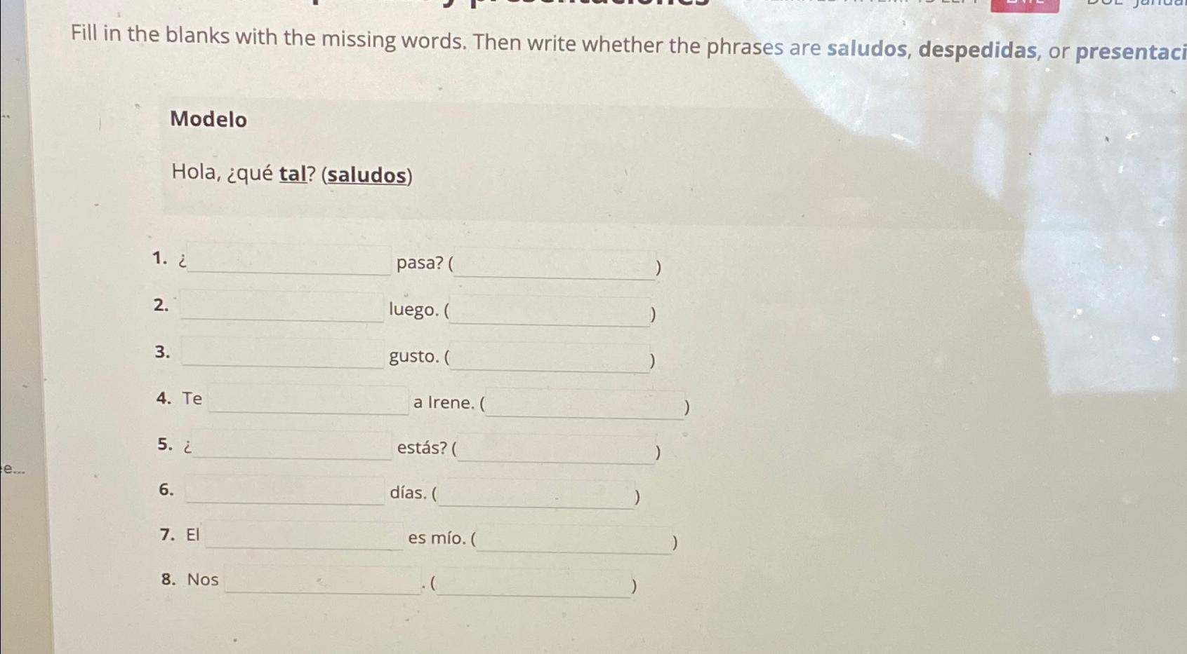 Solved Fill in the blanks with the missing words. Then write | Chegg.com