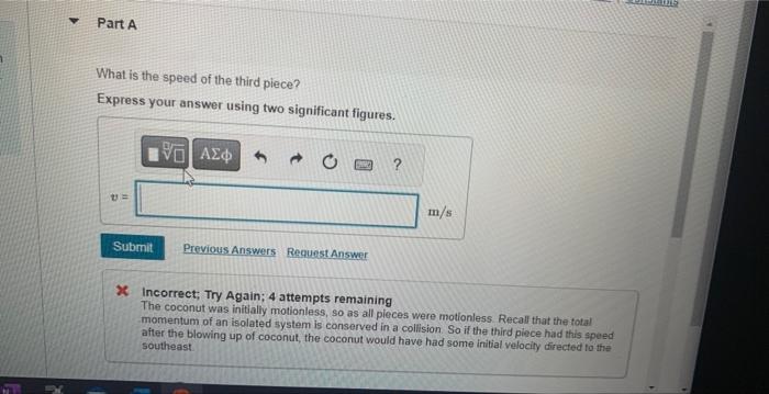 Solved A firecracker in a coconut blows the coconut into | Chegg.com