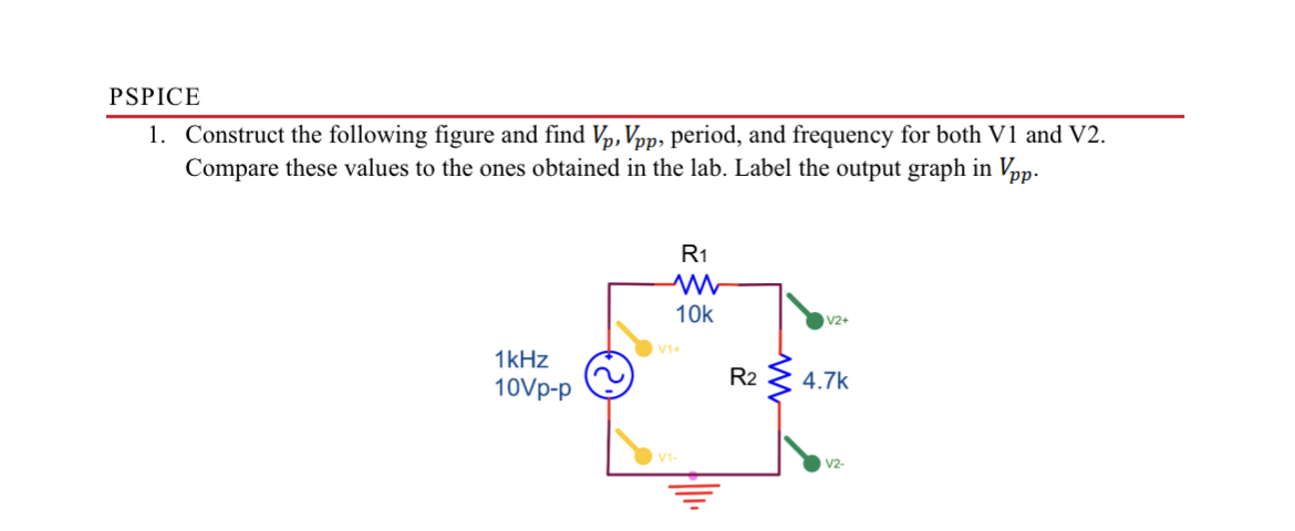 Solved PSPICEConstruct the following figure and find Vp,Vpp, | Chegg.com
