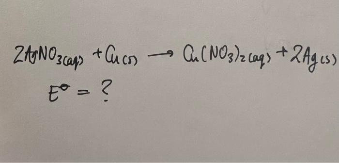 Solved 2HNO3 (ap )+Cu(s)→Cu4(NO3)2 (aq) )+2Ag(s) E∘=? | Chegg.com