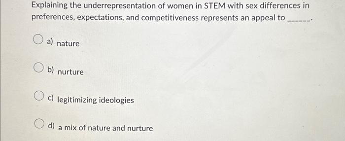 Explaining the underrepresentation of women in STEM | Chegg.com