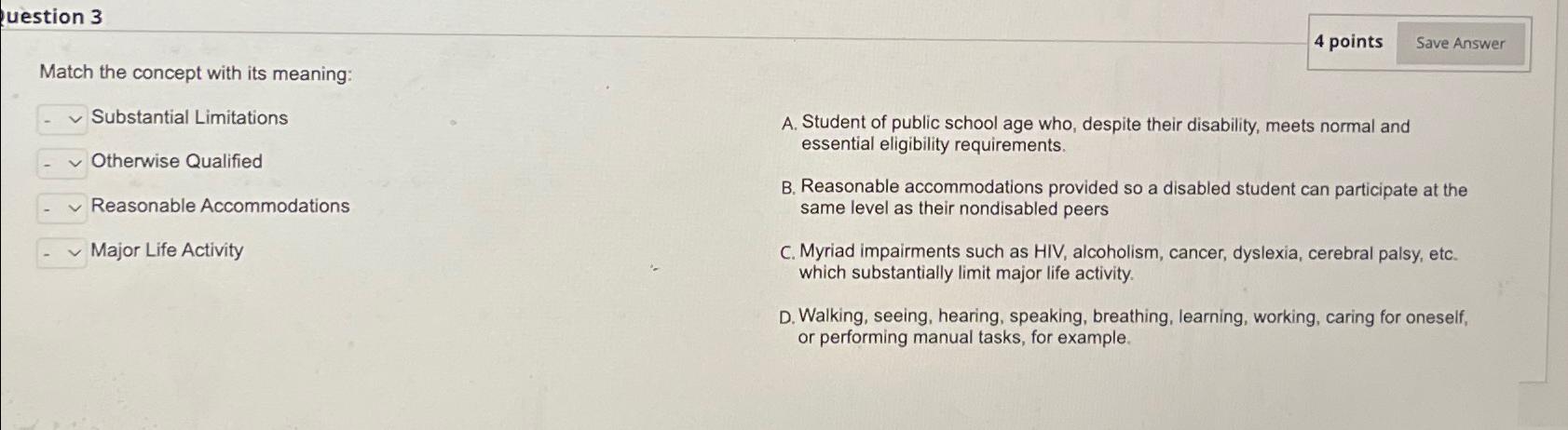 Solved uestion 34 ﻿pointsMatch the concept with its | Chegg.com