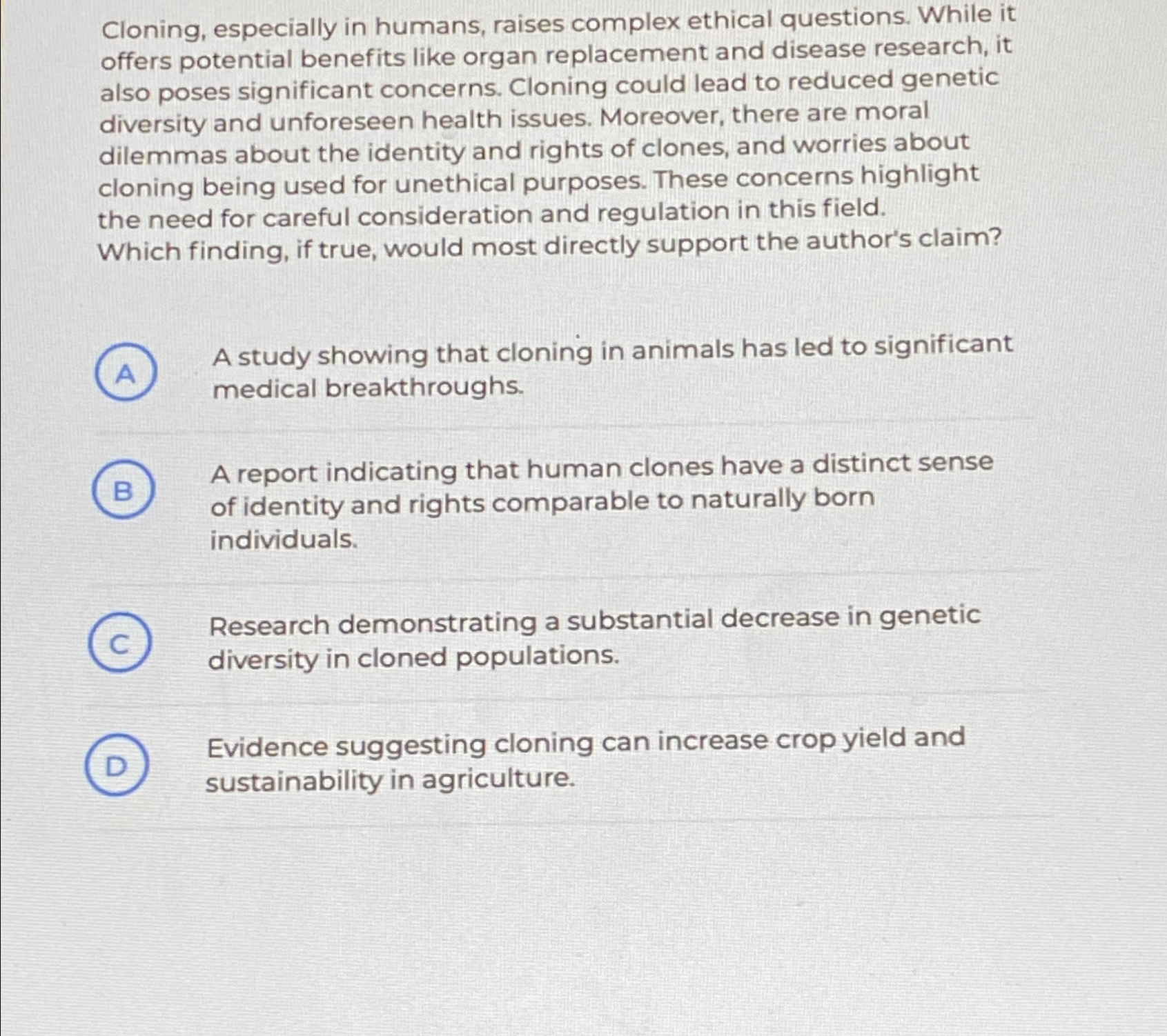 Solved Cloning, especially in humans, raises complex ethical | Chegg.com