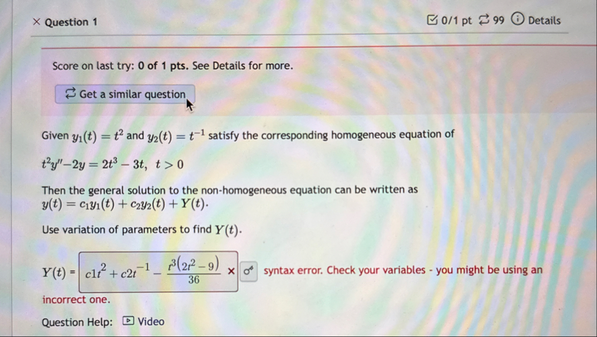 Solved Question 101 ﻿pt ⇄99DetailsScore on last try: 0 ﻿of 1 | Chegg.com