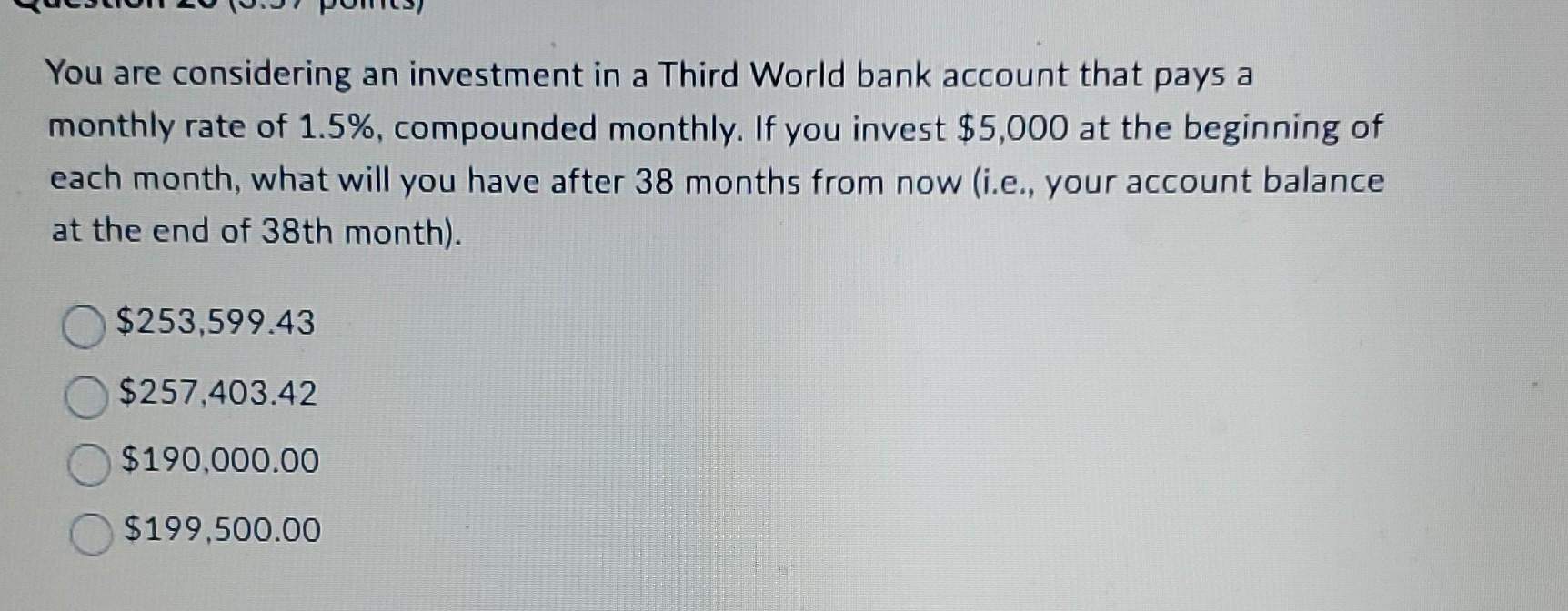 Solved You are considering an investment in a Third World | Chegg.com