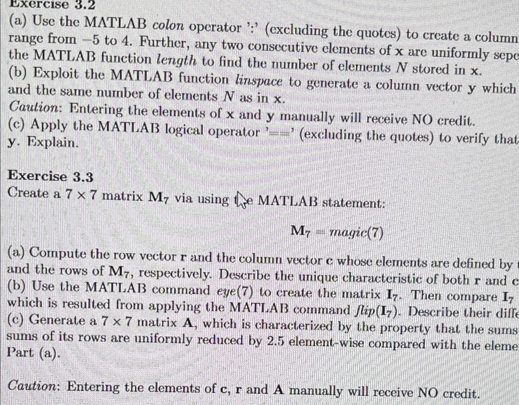 Solved Exercise 32a ﻿use The Matl Λb ﻿colon Operator 