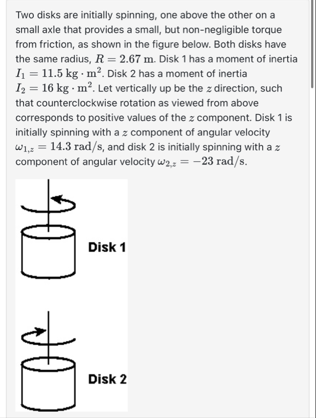 Solved Two disks are initially spinning, one above the other | Chegg.com