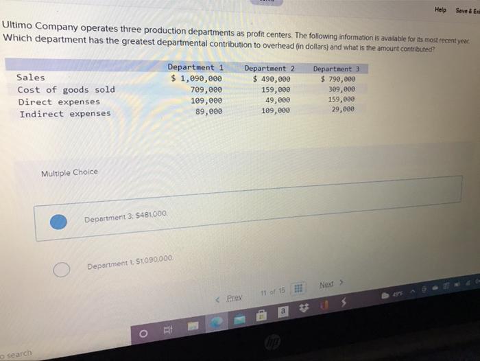 Solved Save & EX Help Ultimo Company operates three | Chegg.com