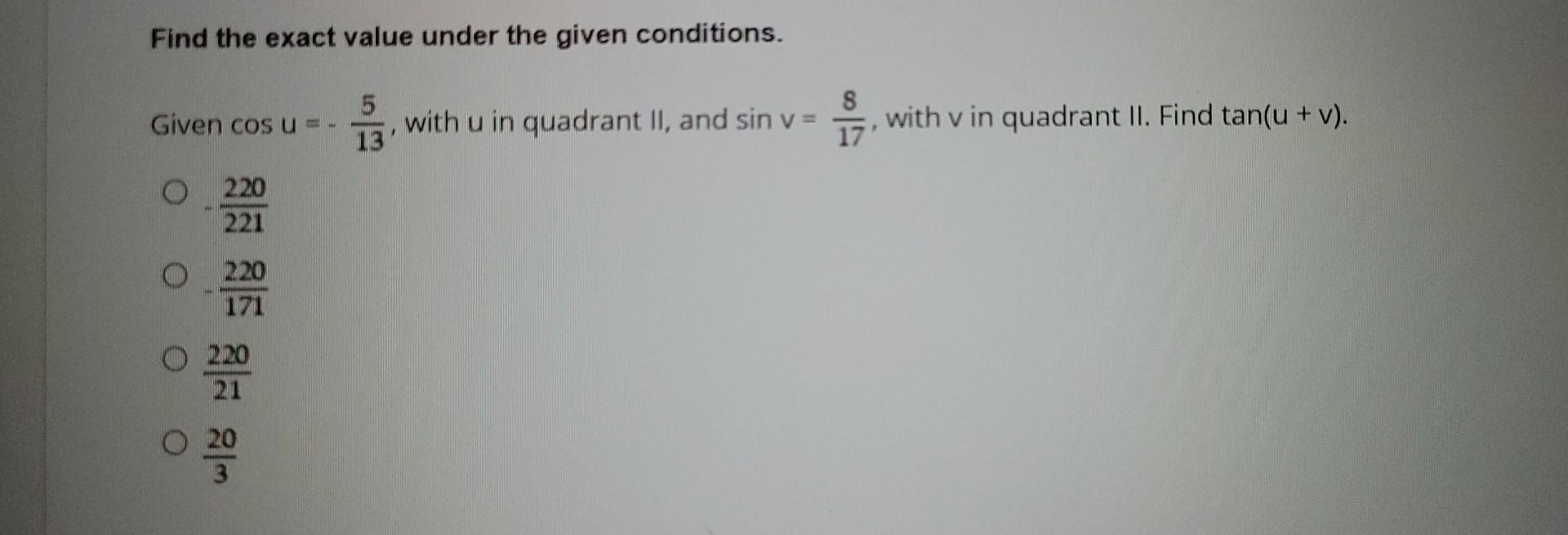 Solved Find the exact value under the given conditions. | Chegg.com