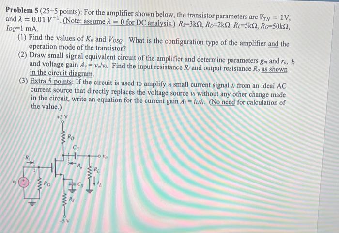 Solved Problem 5(25+5 points): For the amplifier shown | Chegg.com