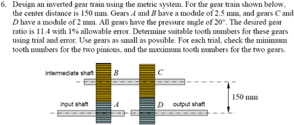 Solved Design an inverted gear train using the metric | Chegg.com