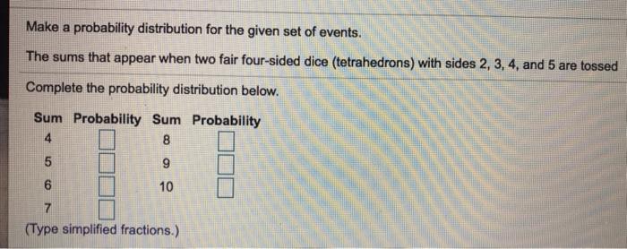 Solved Make a probability distribution for the given set of | Chegg.com