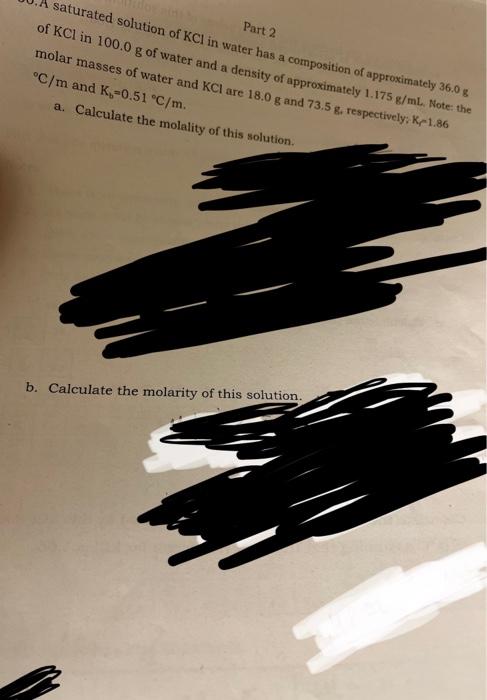 Solved saturated solution of KCl i of KCl in 100.0 g of | Chegg.com