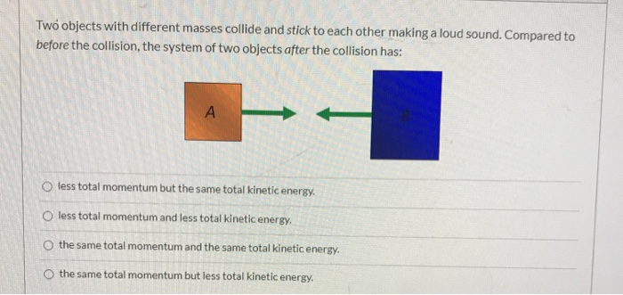 Solved Two objects with different masses collide and stick | Chegg.com