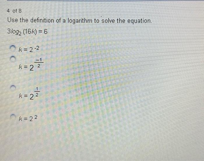 Solved Use the definition of a logarithm to solve the | Chegg.com