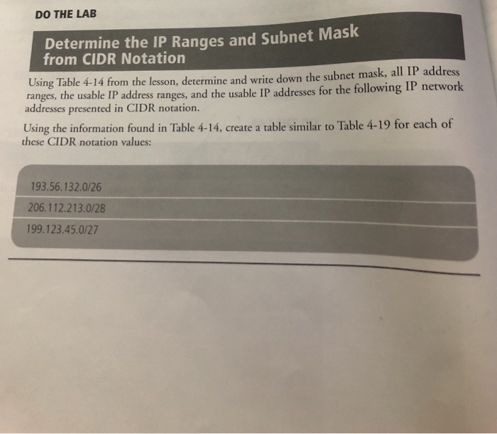 Answered: DO THE LAB Determine the IP Ranges and Subnet via