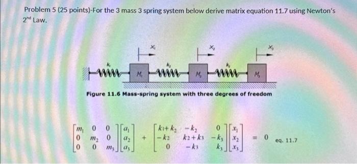 Solved Problem 5 (25 points)-For the 3 mass 3 spring system | Chegg.com