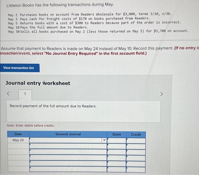 Solved Littleton Books has the following transactions during | Chegg.com