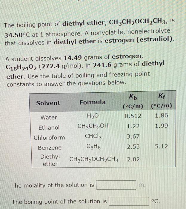 Solved The boiling point of diethyl ether, CH3CH2OCH2CH3, is | Chegg.com