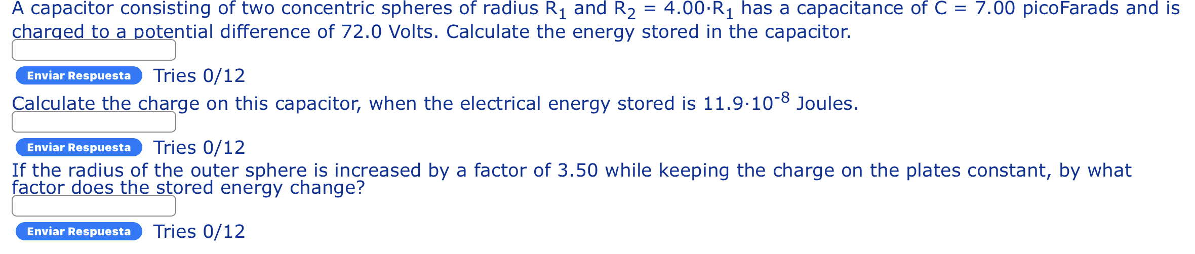 Solved A capacitor consisting of two concentric spheres of | Chegg.com