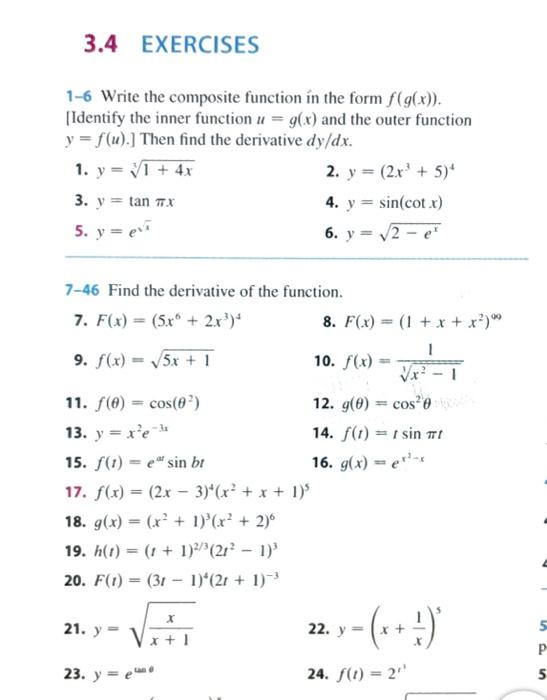 Solved 3.4 EXERCISES 1-6 Write the composite function in the | Chegg.com