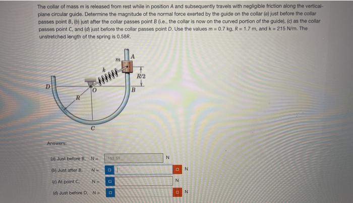 Solved The collar of mass m is released from rest while in | Chegg.com