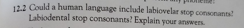Solved 12.2 Could a human language include labiovelar stop | Chegg.com