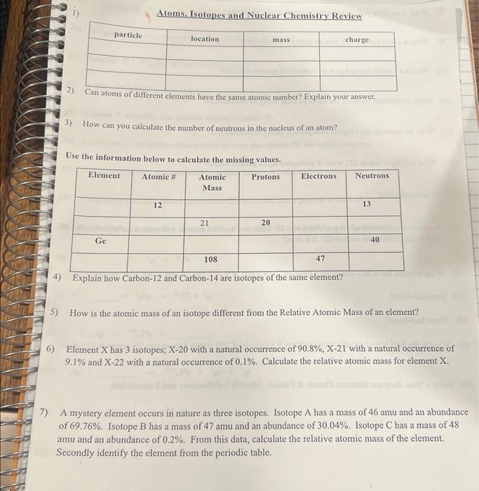 Solved Atoms, Isotopes and Nuclear Chemistry Review 2) Wan | Chegg.com