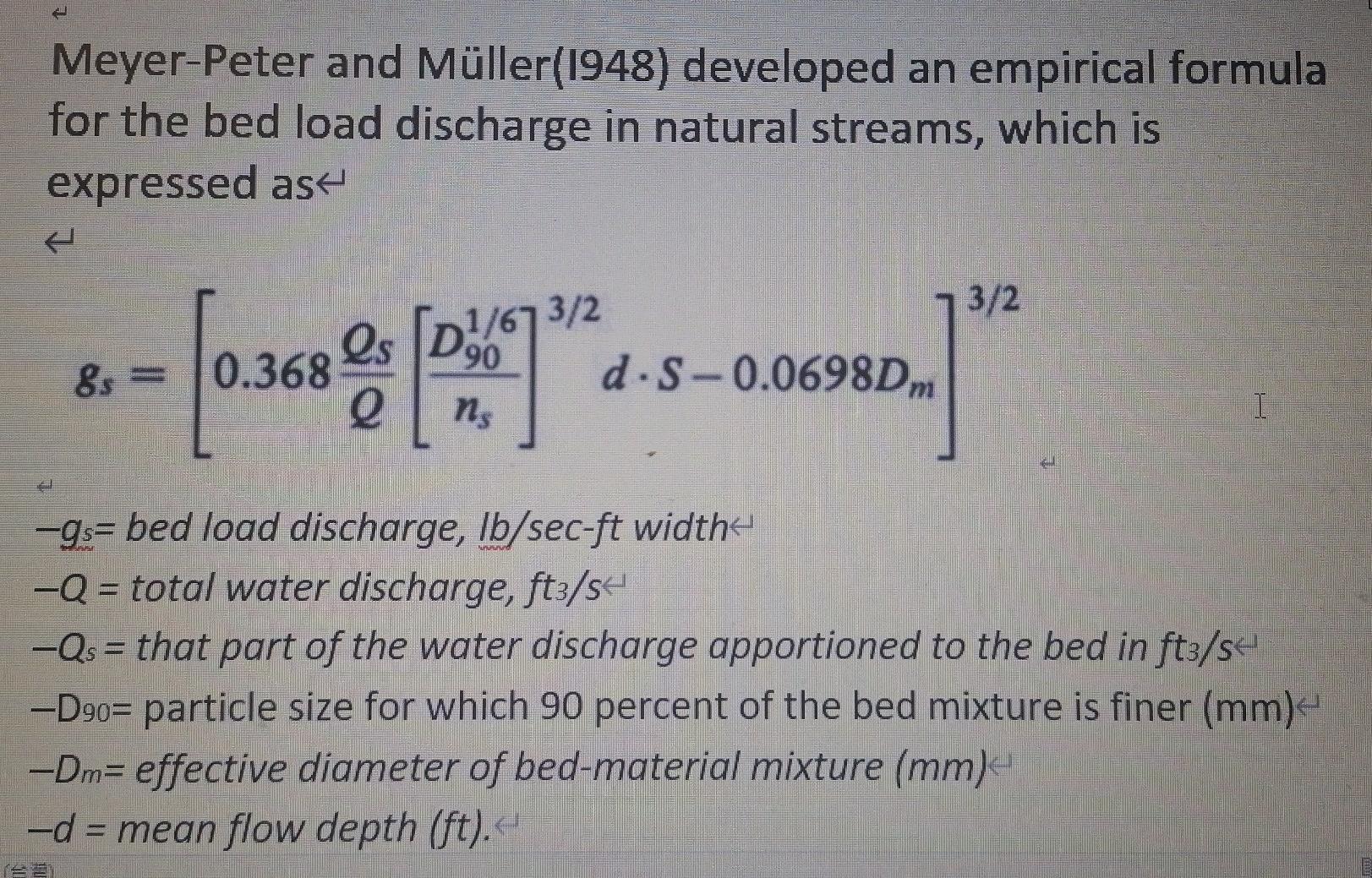 5.Using the Meyer-Peter and Muller formula, calculate | Chegg.com