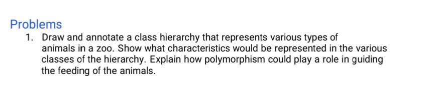 Solved Problems 1. Draw and annotate a class hierarchy that | Chegg.com