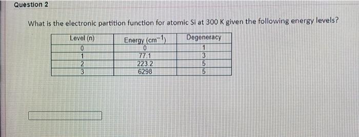 Solved Question 2 What is the electronic partition function | Chegg.com