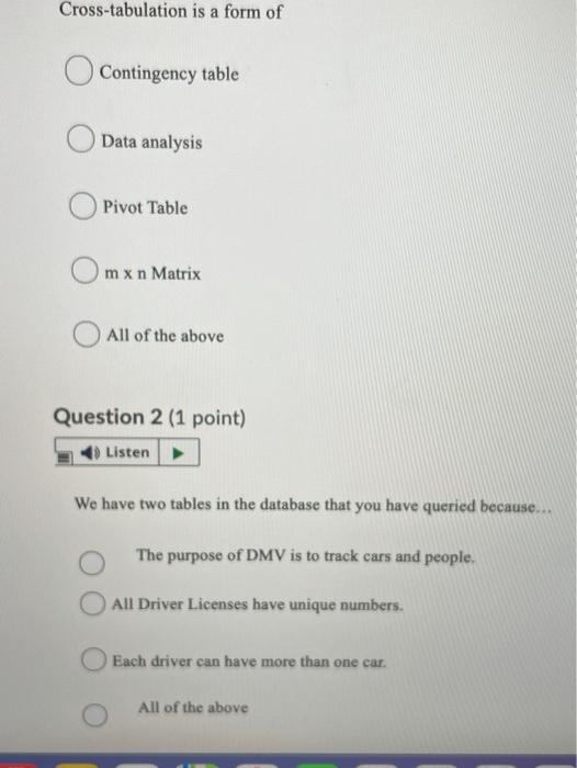 Solved Cross-tabulation is a form of Contingency table Data | Chegg.com