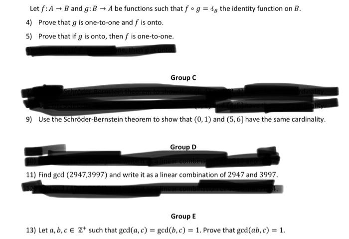 Solved Let f:A→B and g:B→A be functions such that f∘g=iB the | Chegg.com
